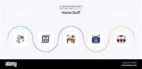 Home Stuff Line Filled Flat 5 Icon Pack Including Design Sound System