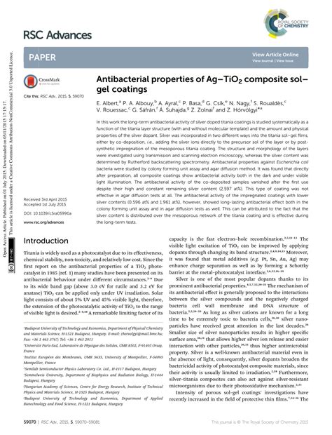 Pdf Antibacterial Properties Of Ag Tio2 Composite Sol Gel Coatings