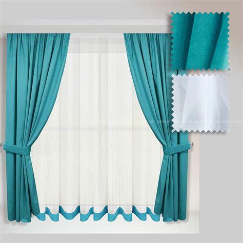 Штори бірюзові з тюлем вкорочені Фіранка Божена для карнизу 1 5 2м купити в Україні Київ