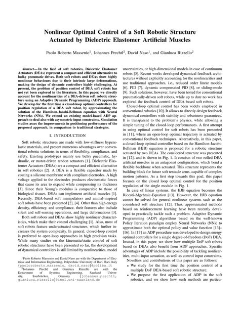 Pdf Nonlinear Optimal Control Of A Soft Robotic Structure Actuated By
