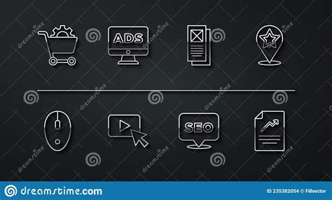 Set Line Shopping Cart Computer Mouse Map Pointer With Star Seo
