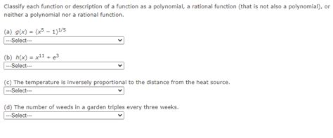 Solved Classify Each Function Or Description Of A Function
