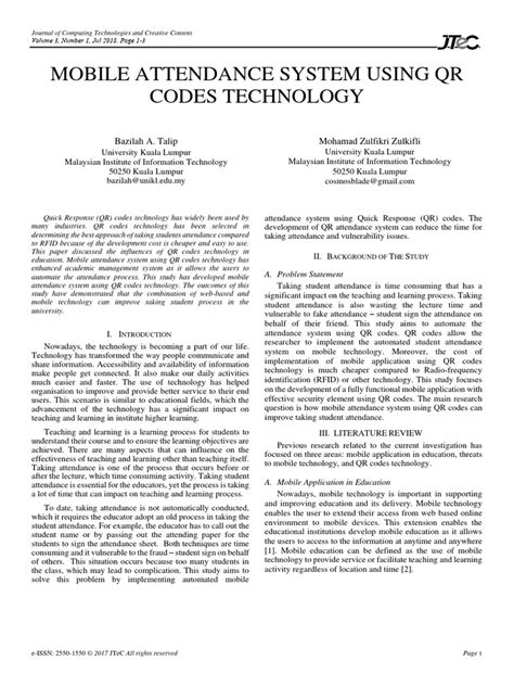 Mobile Attendance System Using Qr Codes Pdf