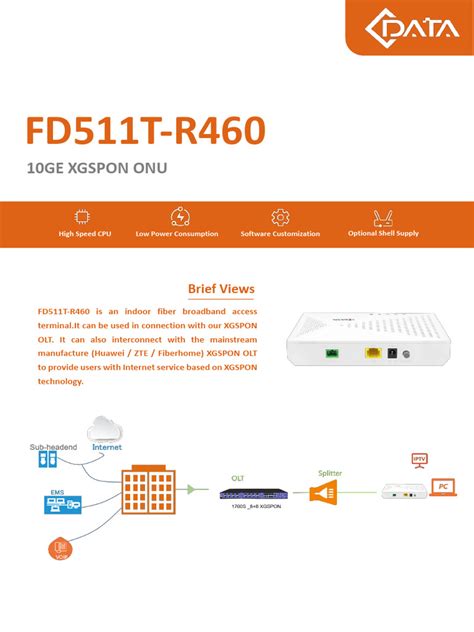 Cdata Xgspon Onu Fd511t R460 10ge Datasheet V4 0 Pdf Networking Standards Internet