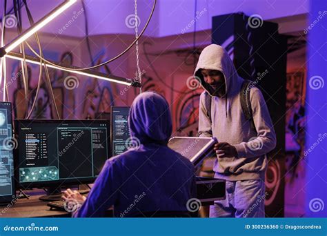 Hacker Opens Box With Illegal Technology Stock Photo Image Of Case Cheerful