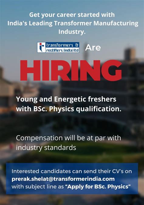 Transformers And Rectifiers India Ltd On Linkedin Jobalert 22 Comments