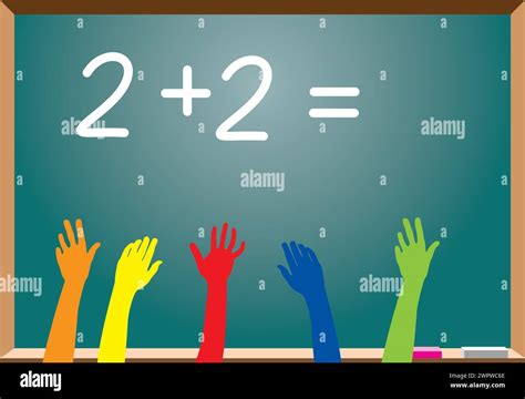 Vector Illustration Of Elementary School Students Raising Hands Stock