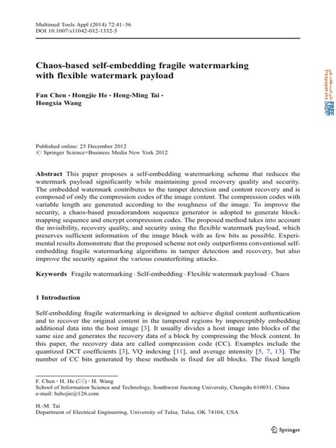 Chaos Based Self Embedding Fragile Pdf Data Compression Applied Mathematics