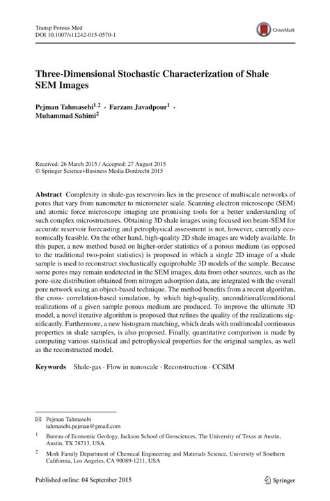 PDF Three Dimensional Stochastic Characterization Of Shale SEM Images