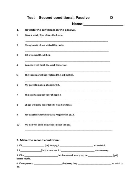 Test Second Conditional Passive D Name Pdf Car