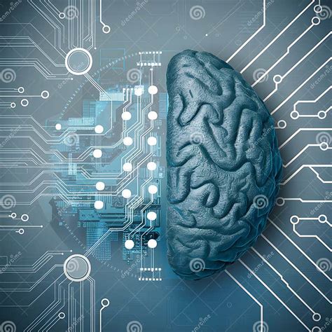 Intriguing Digital Composition Human Brain With Abstract Circuit Board Neural Networks Stock