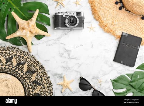 Flat Lay Composition With Professional Photographer Camera Passport