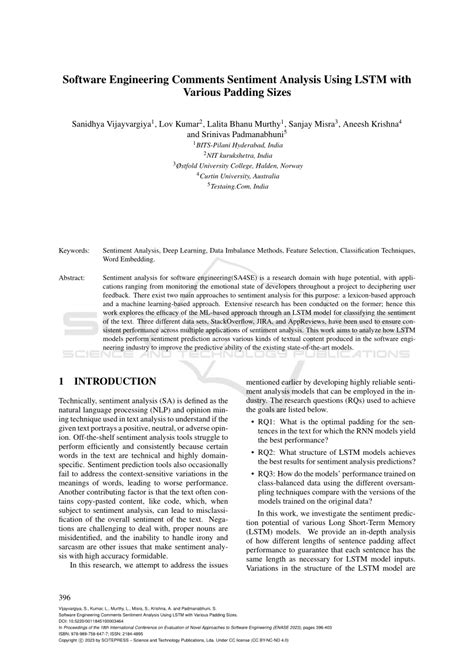 Pdf Software Engineering Comments Sentiment Analysis Using Lstm With Various Padding Sizes