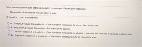 Solved Determine Whether The Data Set Is A Population Or A Chegg