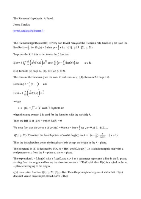 Pdf The Riemann Hypothesis A Proof