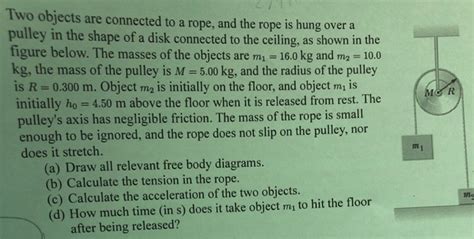 Solved Two Objects Are Connected To A Rope And The Rope Is Chegg