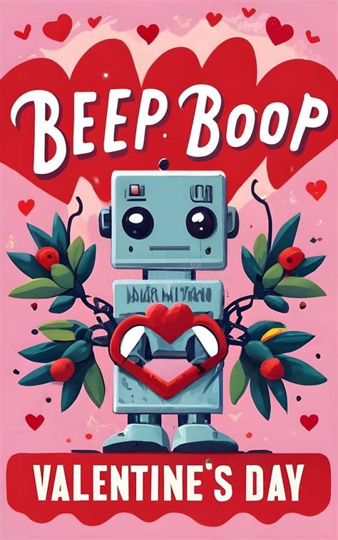 Text Beep Boop Logo For Valentine S Day Of A Robot In A Suit Stock