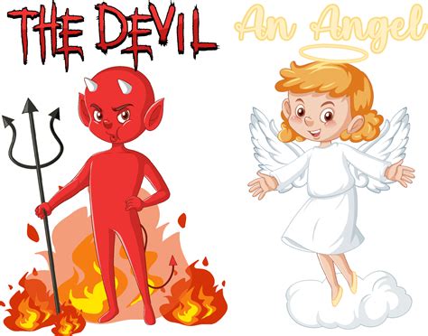 Devil And Angel Cartoon Character On White Background 10518538 Vector
