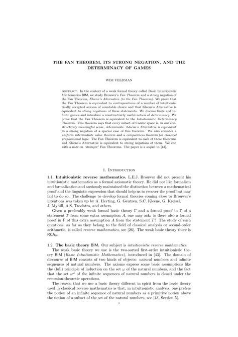Pdf The Fan Theorem Its Strong Negation And The Determinacy Of Games