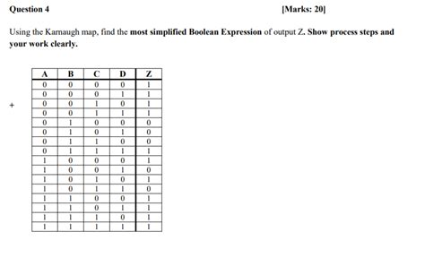 Solved Question 4 Marks20 Using The Karnaugh Map Find