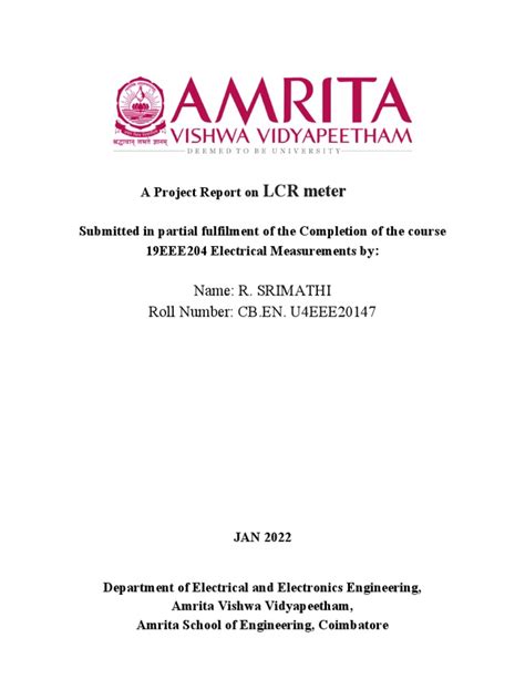 A Project Report On Lcr Meter Pdf Electrical Impedance Electrical