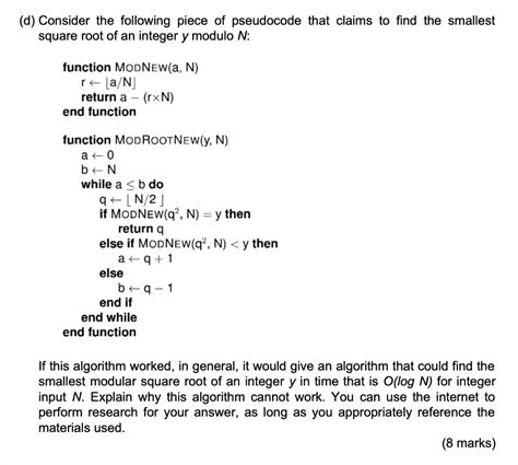 Solved D Consider The Following Piece Of Pseudocode That