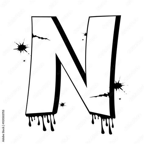 Hand Drawn Letter N In Graffiti Style Vector Sprayed Element Isolated