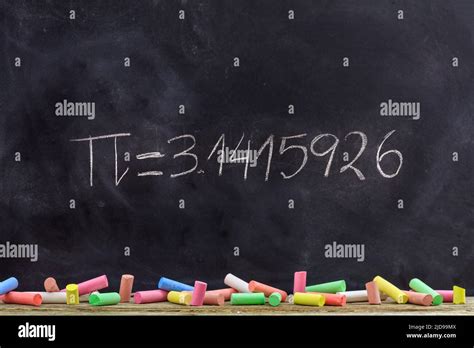 Pi Number Mathematical Constant Chalk Drawing On A School Black Board Greek Letter Symbol And
