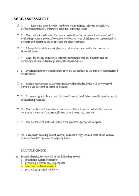 Auditing In CIS Practice SELF ASSESSMENT F Recurring Costs Include Hardware Maintenance