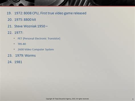 History Of Computers And Programming Copyright Texas Education Agency All Rights Reserved 1