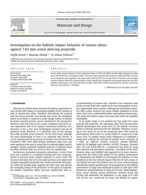 Investigation On The Ballistic Impact Behavior Of Various Alloys Pdf Heat Treating Fracture