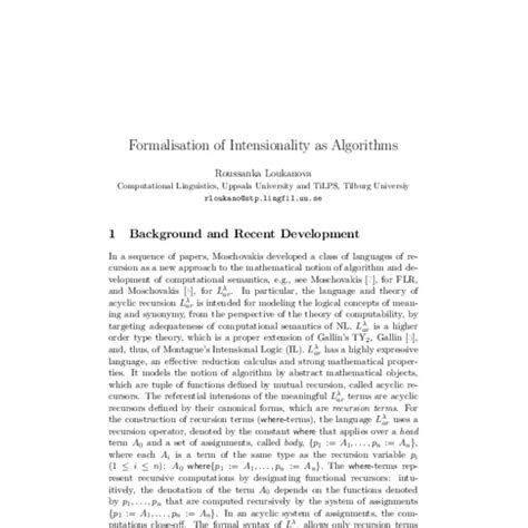 Formalisation Of Intensionality As Algorithms Project Abstract Acl Anthology