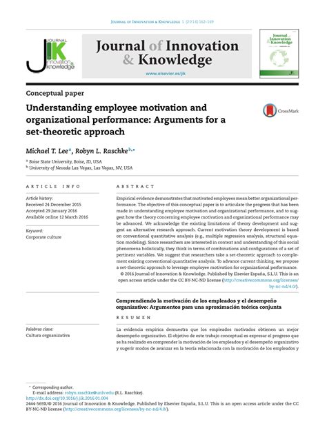 Pdf Understanding Employee Motivation And Organizational Performance Arguments For A Set