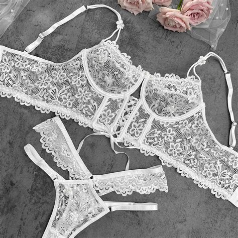 White Pearls Small Flower Lace Lingerie Set Hellolagirl Hellolagirl