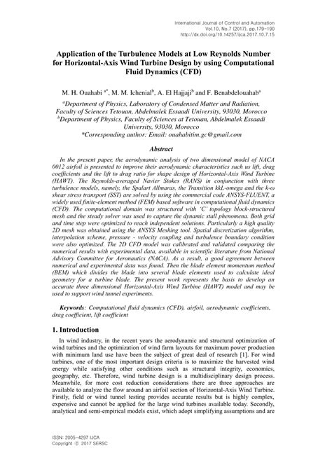 Pdf Application Of The Turbulence Models At Low Reynolds Number For Horizontal Axis Wind