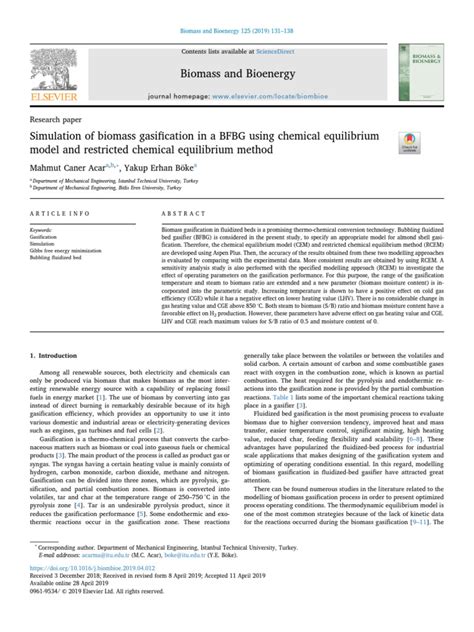 Simulation Of Biomass Gasification In A Bfbg Using Chemical 2019