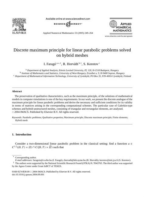 pdf discrete maximum principle for linear parabolic problems solved