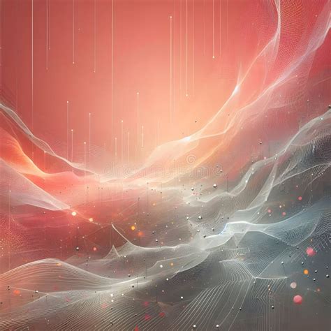Abstract Image With Flowing Lines And Glowing Particles Against A Gradient Background Of Pink