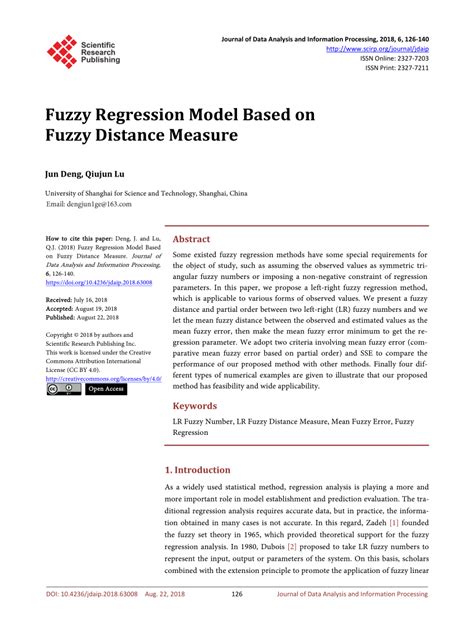 Pdf Fuzzy Regression Model Based On Fuzzy Distance Measure
