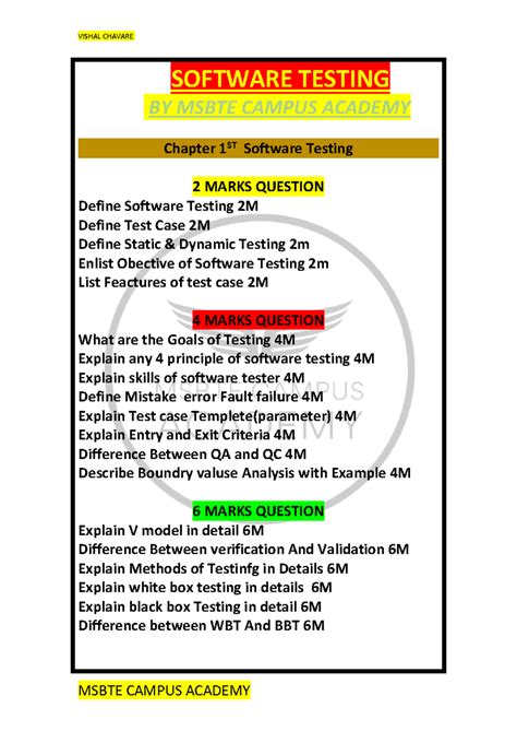 msbte campus ste imp qb imp notes software testing by msbte campus academy chapter 1 st