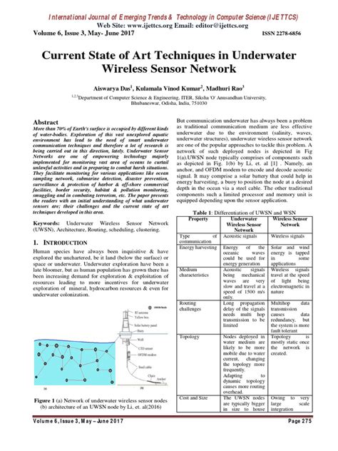 Current State Of Art Techniques In Underwater Wireless Sensor Network Pdf Routing Computer