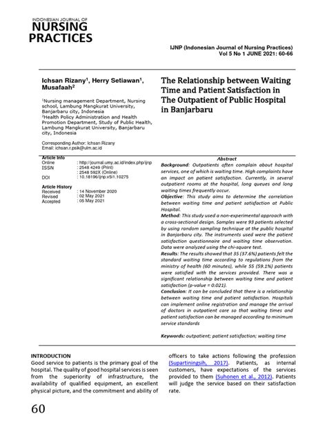 The Relationship Between Waiting Time And Patient Satisfaction In The