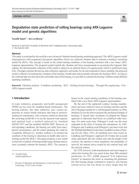 Pdf Degradation State Prediction Of Rolling Bearings Using Arx Original Article