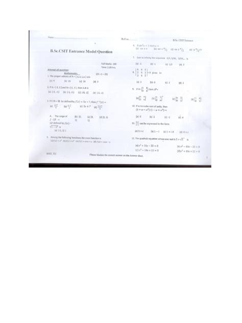 Bsccsit Entrance Exam Model Question Pdf