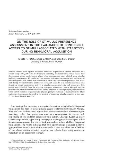 Pdf On The Role Of Stimulus Preference Assessment In The Evaluation