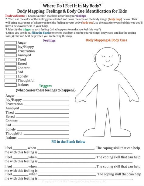 feelings triggers body map body cues and coping skill identification