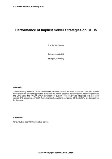 Pdf Performance Of Implicit Solver Strategies On Gpus