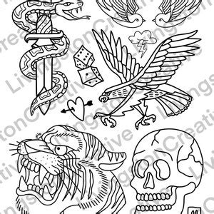 Premade Tattoo Stencil Traditional Style Drawn By Me 8 Designs 8 5