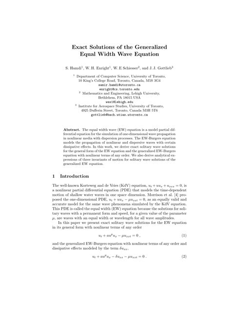 Pdf Exact Solutions Of The Generalized Equal Width Wave Equation