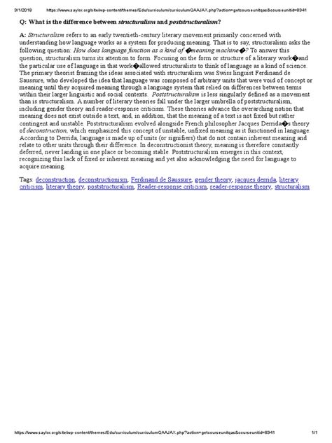 What Is The Difference Between Structuralism And Poststructuralism Pdf Deconstruction Neo